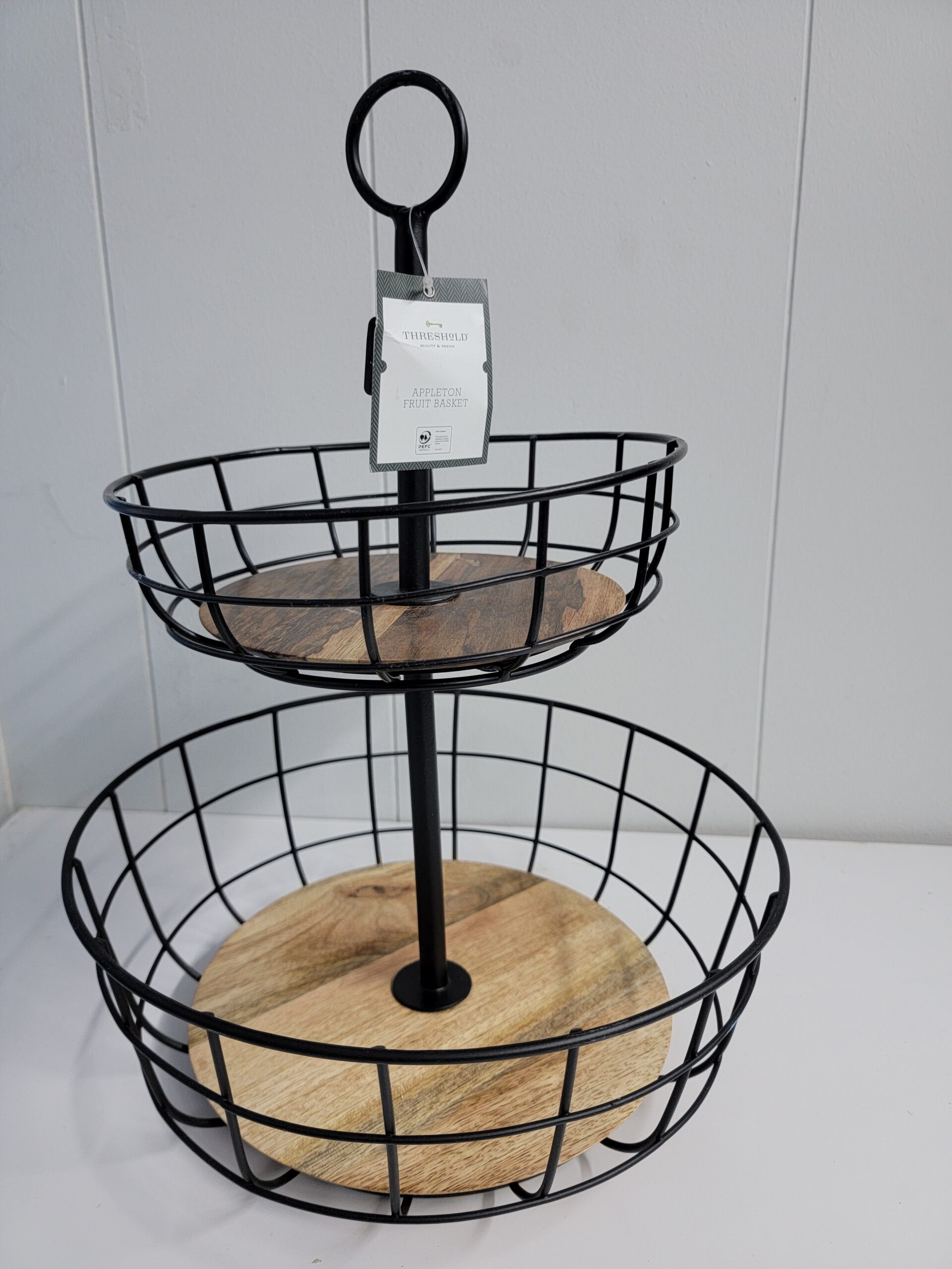 Iron and Mangowood Wire 2-Tier Fruit Basket Black - Threshold ...